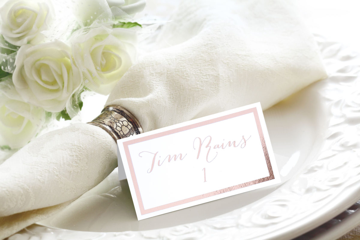 Rose Gold Foil Elegant Border Place Cards - White Fox Paper Co