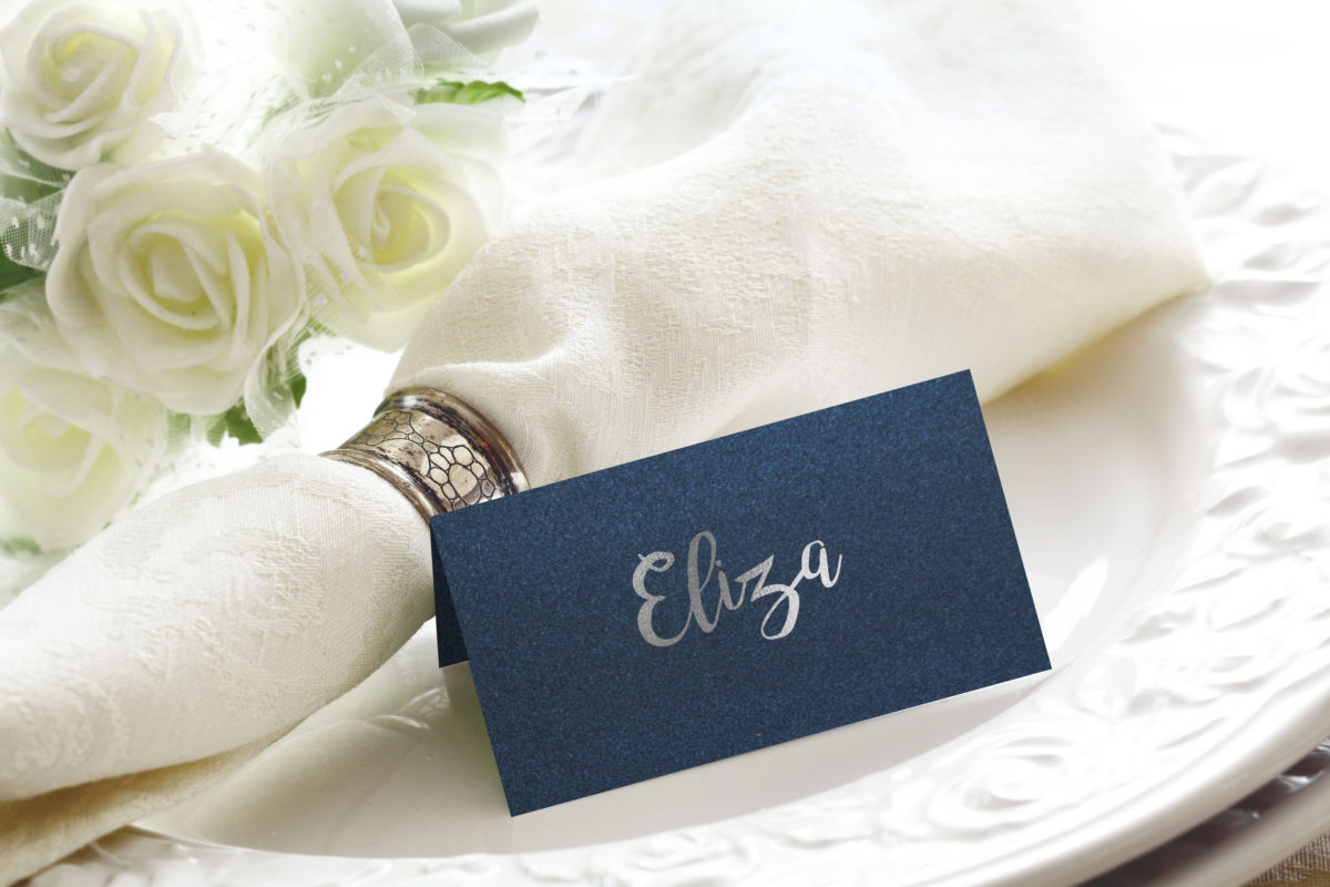 Shimmer Navy and Silver Foil Place Cards – White Fox Paper Co